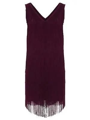 PHASE EIGHT Fringed Woven Mini Dress - Burgundy