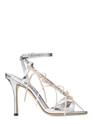JIMMY CHOO Lula 100 Liquid Metal Leather Sandals - Silver/macaron