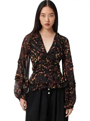 ALLSAINTS Silvie Ruffled Top Brown