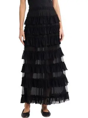 THE GREAT. Tiered Mesh Maxi Skirt