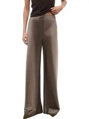 Staud Stroll Wide Leg Stretch Silk Pants - Truffle
