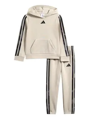 Adidas Camo 3-stripe Pullover Hoodie And Jogger Pants Set - Natural