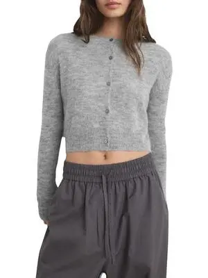Mango Cropped Cardigan - Medium Heather Grey