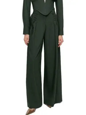 NOCTURNE Fluid Wide-leg Pull-on Trousers - Dark Green