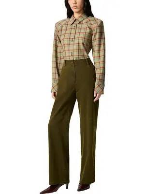 NOCTURNE Vintage Wash Corduroy Straight Leg Pants - Khaki
