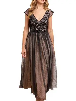 NEEDLE & THREAD Adeline Bodice Ankle Gown - Graphite/beige
