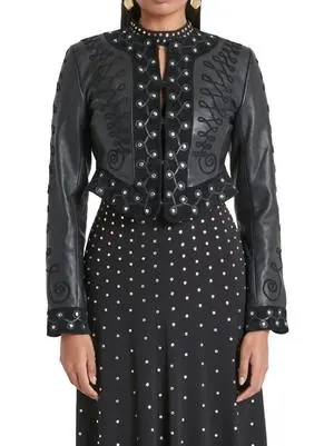TEMPERLEY LONDON Pablo Embroidered Leather Jacket - Black
