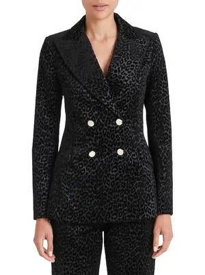 TEMPERLEY LONDON Lynx Velvet Double Breasted Jacket - Black Tonal Leopard
