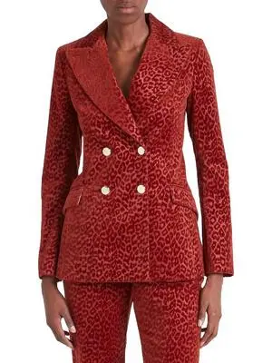 TEMPERLEY LONDON Lynx Velvet Double Breasted Jacket - Maple Tonal Leopard