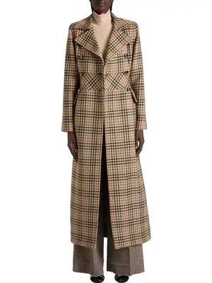 Valentino Garavani Houndstooth Wool Longline Coat - Sand/black