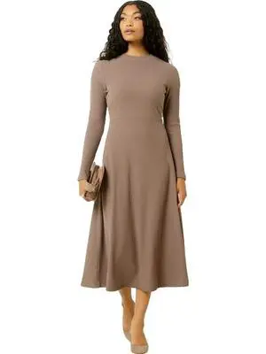 SINGLE STITCH Ribbed Knit Midi Dress Deep Taupe