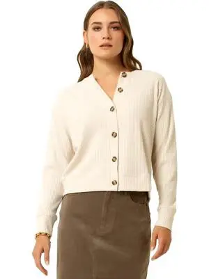 SINGLE STITCH Ribbed V-Neck Cardigan Cream