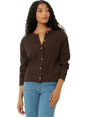 SINGLE STITCH Ribbed V-Neck Cardigan Mahogany