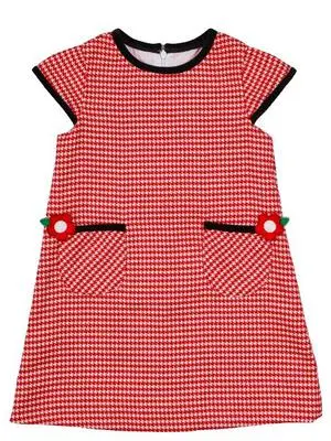 FLORENCE EISEMAN Houndstooth Dress With Flower Appliqués - Red And White Plaid
