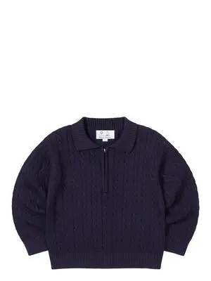 FLORENCE EISEMAN Cable Knit Polo Sweater