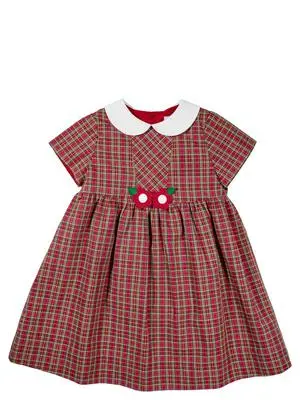 FLORENCE EISEMAN Plaid Cotton Dress With Appliqué Flowers - Red/ Green/ White
