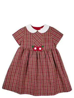 FLORENCE EISEMAN Plaid Dress With Appliqué Flowers - Red/ Green/ White