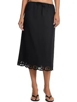 Onia Air Linen Scallop Midi Skirt - Black