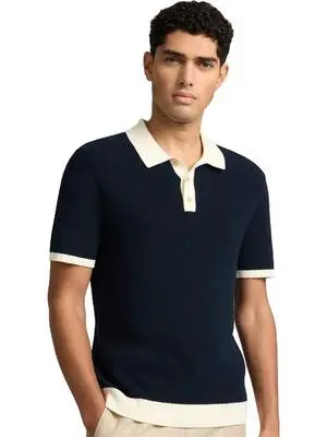 Onia Cotton Linen Knit Polo Midnight/egret