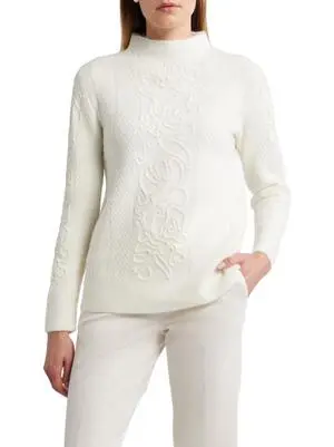 Anne Klein Embroidered Funnel Neck Sweater - Eclair