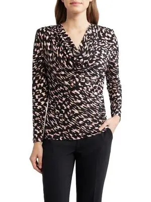 Anne Klein Abstract Print Cowl Neck Top - Black Multi/black
