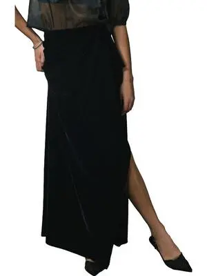 NEXT Velvet Drape Front Maxi Skirt - Black