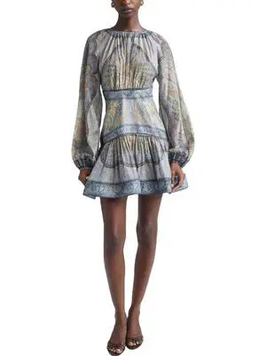 Zimmermann Wanderlust Fit & Flare Mini Dress - Tapestry Blue Multi