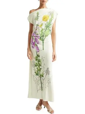 Oscar De La Renta Foxglove Sketch Off-the-shoulder Jersey Dress - Butter Multi