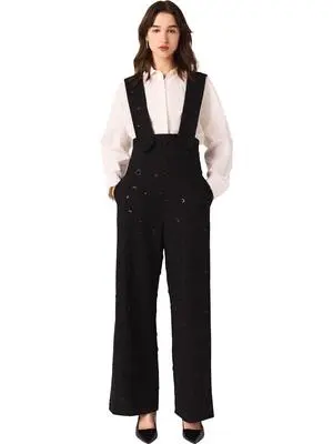 Maje Embroidered Trousers With Braces - Black