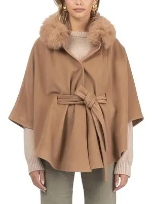 Gorski Wool Belted Cape With Lamb Collar - Camel