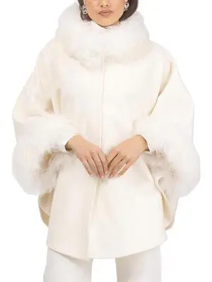 Gorski Cashmere And Wool Cape With Lamb Trim - Ivory