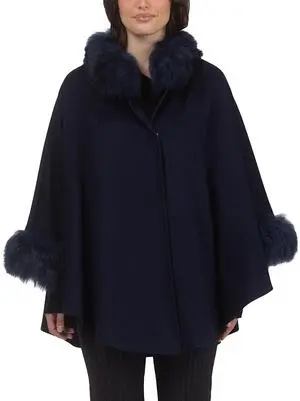 Gorski Cashmere And Wool Cape With Lamb Trim - Navy