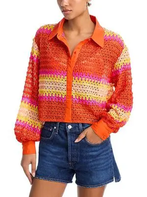 Ramy Brook Naomi Mesh Shirt - Vivid Orange Crochet