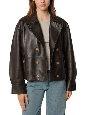 Tresse Double Breasted Leather Jacket - Black