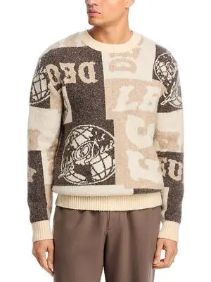 LES DEUX Globe Crewneck Knit Sweater - Dark Sand