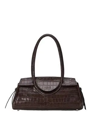 Staud Maude Embossed Leather Shoulder Bag - Espresso Croc