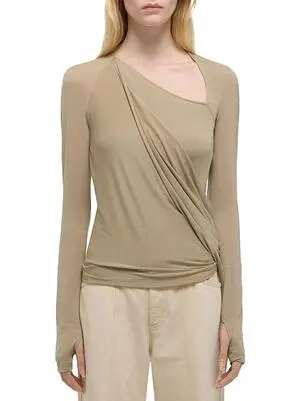 Helmut Lang Twist Draped Long Sleeve Top - Taupe