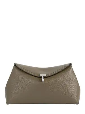 TOTEME Grained-leather T-lock Convertible Clutch - Ash Grained-leather