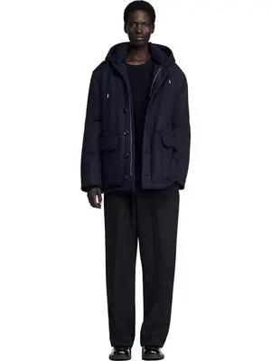 Sandro Wool Padded Parka With Hood - Navy Blue