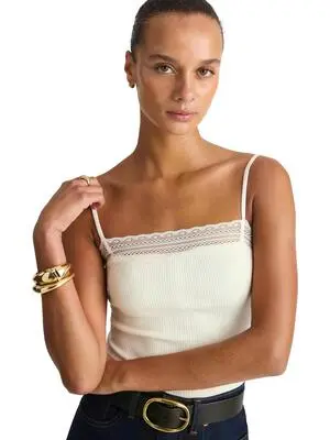 Madewell Lace-trim Square-neck Tank - Ivory