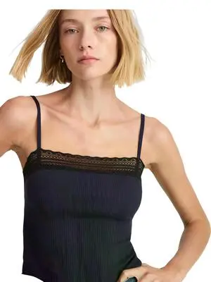 Madewell Lace-trim Square-neck Tank - Midnight Navy