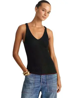Madewell Sleeveless Merino-silk Blend Top - Dark Navy Tipping