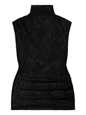 Veronica Beard Mylie Ruched Stretch-lace Turtleneck Top - Black