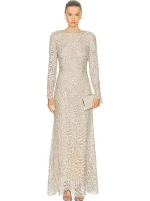 Oscar De La Renta Long Sleeve Gown - Silver