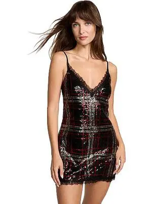 Victoria's Secret Very Sexy Sequin Tartan Slip Dress - Print