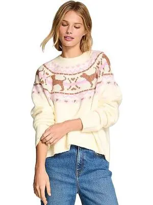 Pink Boxy Fair Isle Sweater - Beige
