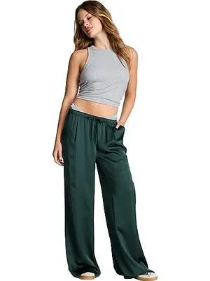Pink Satin Pull-on Trouser Pants - Green
