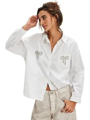 NIGEL PRESTON Embellished Bow Button-down Shirt - Ivory