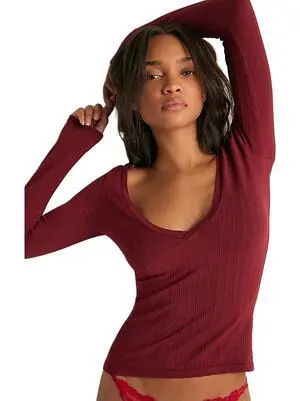 Free People Seamless Modal V-neck Long Sleeve Top - Aged Red