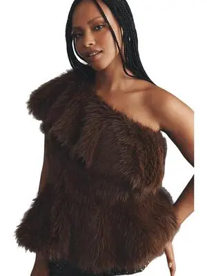 ELOQUII Faux Fur One-shoulder Top - Brown